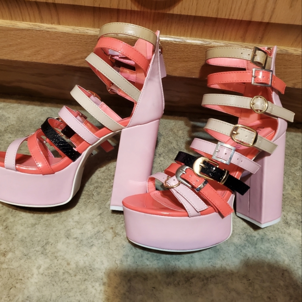 Cape Robbin Multi Colored Platform Chunky Heels Worn … - Gem